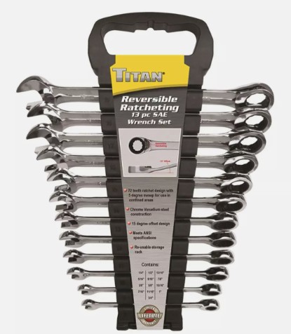 TITAN 12 PT REVERSIBLE RATCHETING COMBINATION WRENCH SET 13pc SAE 1/4 - 1"