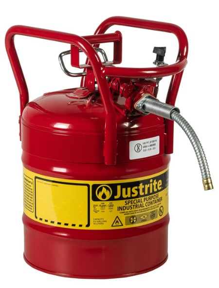 JUSTRITE TYPE II ACCUFLOW SAFETY CAN, GAS, 5 GL, 1" HOSE (RED)