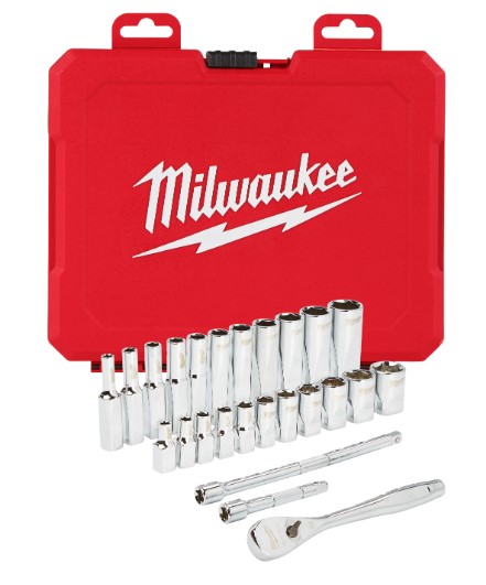 MILWAUKEE 1/4" DRIVE SAE RATCHET & SOCKET SET (26 PC)